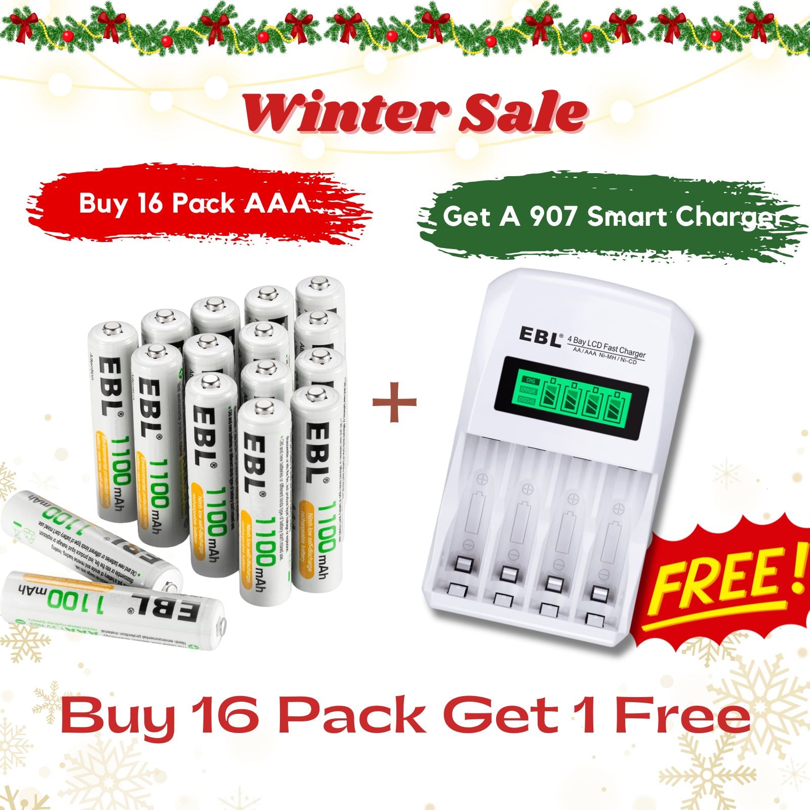 EBL 16 Pack NIMH AA AAA Rechargeable Batteries | Winter Sale