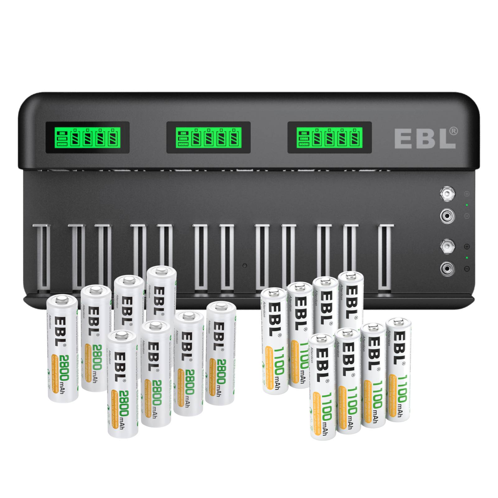 EBL 12+2 Bay Universal Charger and AA AAA Rechargeable Batteries
