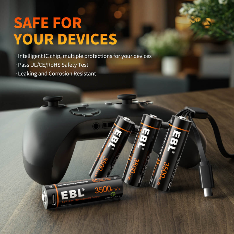 EBL Upgrade Rechargeable AA Lithium Batteries with USB-C Port
