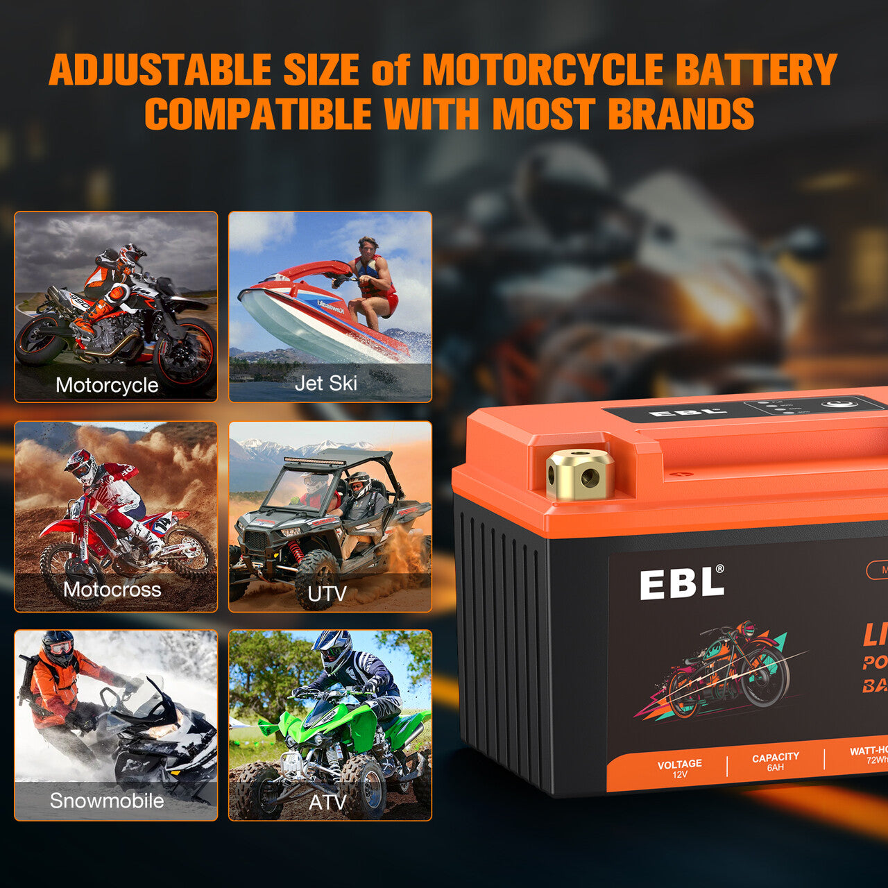 Shop Lithium Motorcycle Battery YTX9-BS LiFePO4 12V 6Ah – EBLOfficial
