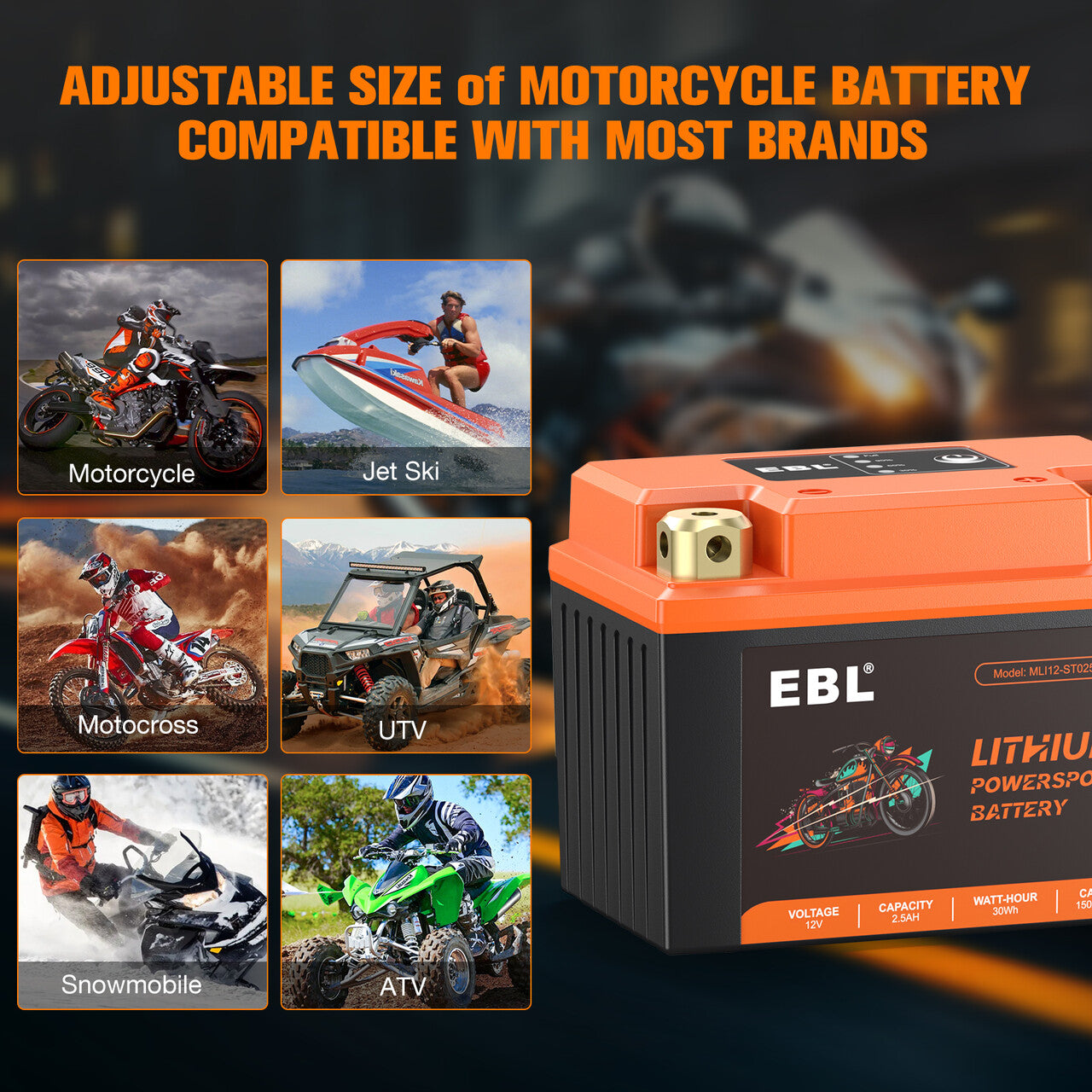 Shop Lithium Motorcycle Battery LiFePO4 YTX4L-BS 12V 2.5Ah – EBLOfficial