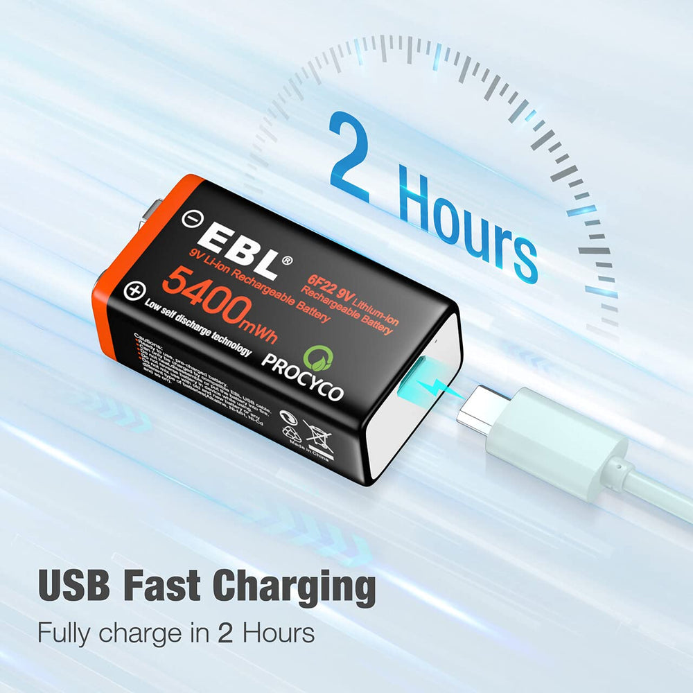 Shop USB Rechargeable 9V Lithium Batteries with Micro Charging Cable