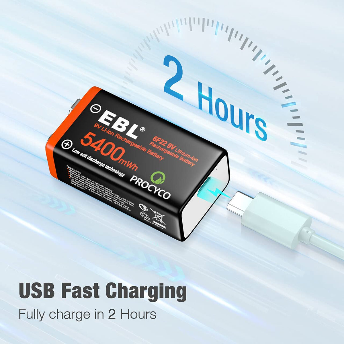 Shop USB Rechargeable 9V Lithium Batteries with Micro Charging Cable