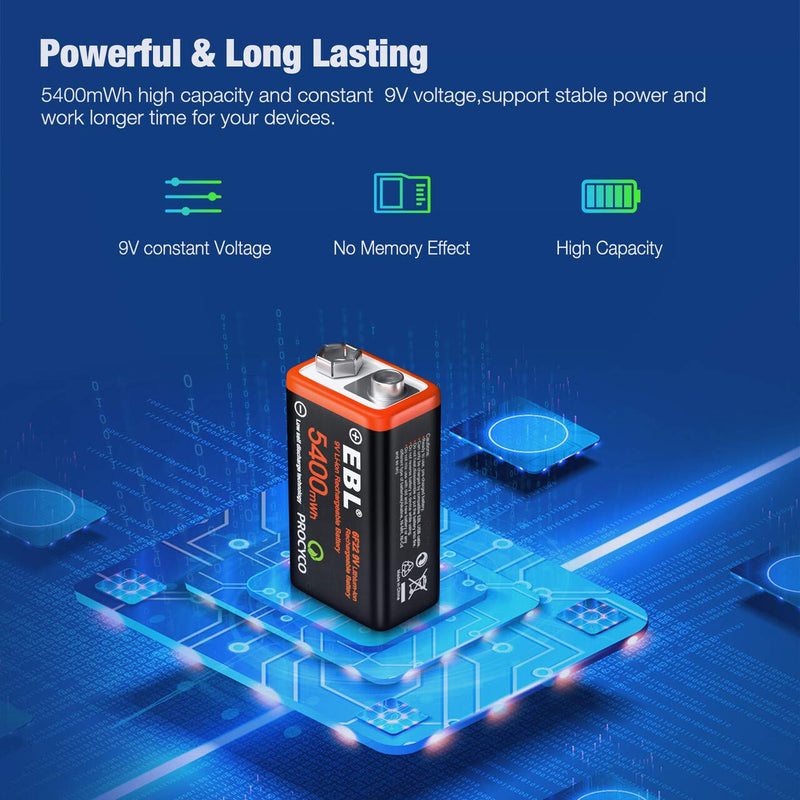Shop USB Rechargeable 9V Lithium Batteries with Micro Charging Cable