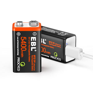 Shop USB Rechargeable 9V Lithium Batteries with Micro Charging Cable