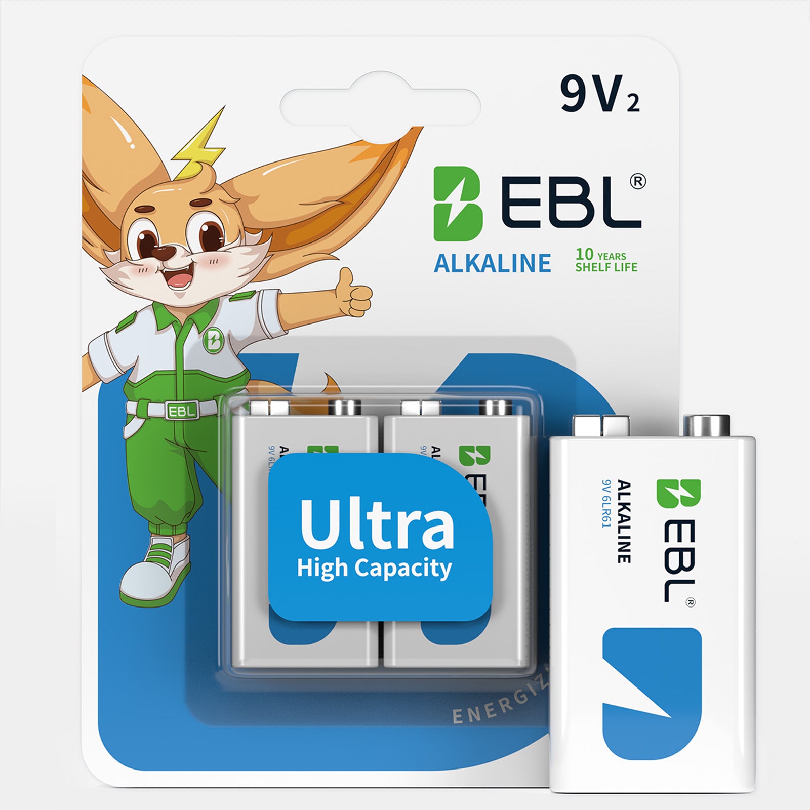 EBL 9V Batteries - Alkaline 9V Battery 2 Pack