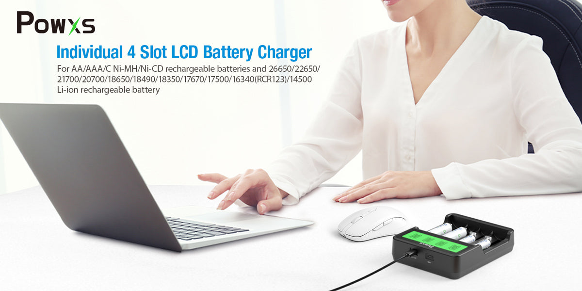 POWXS 4 Slots Universal lithium Battery Charger for 3.7V Lithium Batteries