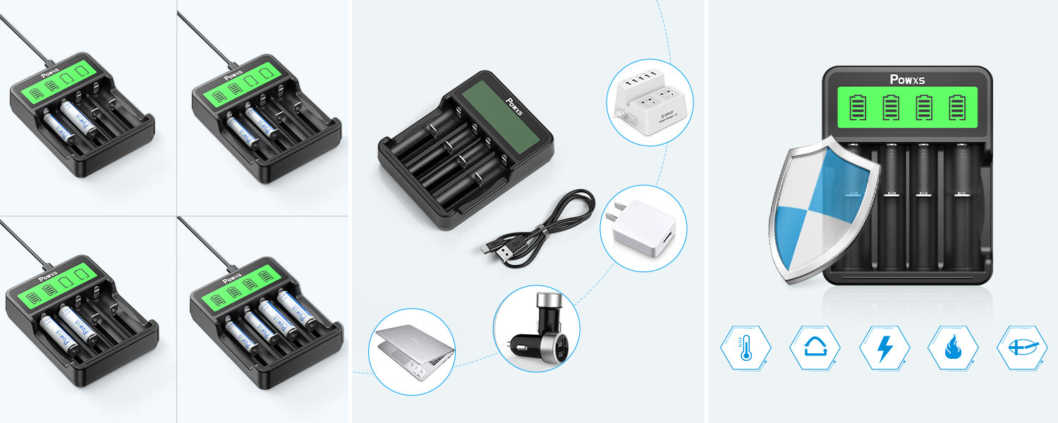 POWXS 4 Slots Universal lithium Battery Charger for 3.7V Lithium ...