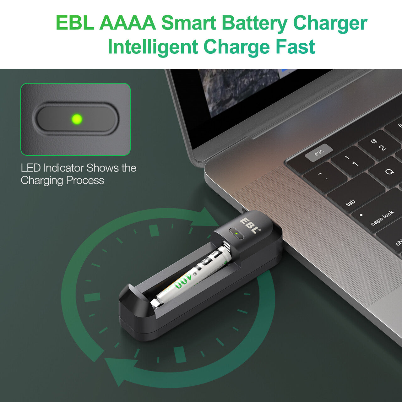 EBL Smart AAAA Battery Charger with 2 Pack 400mAh Rechargeable AAAA Ba ...