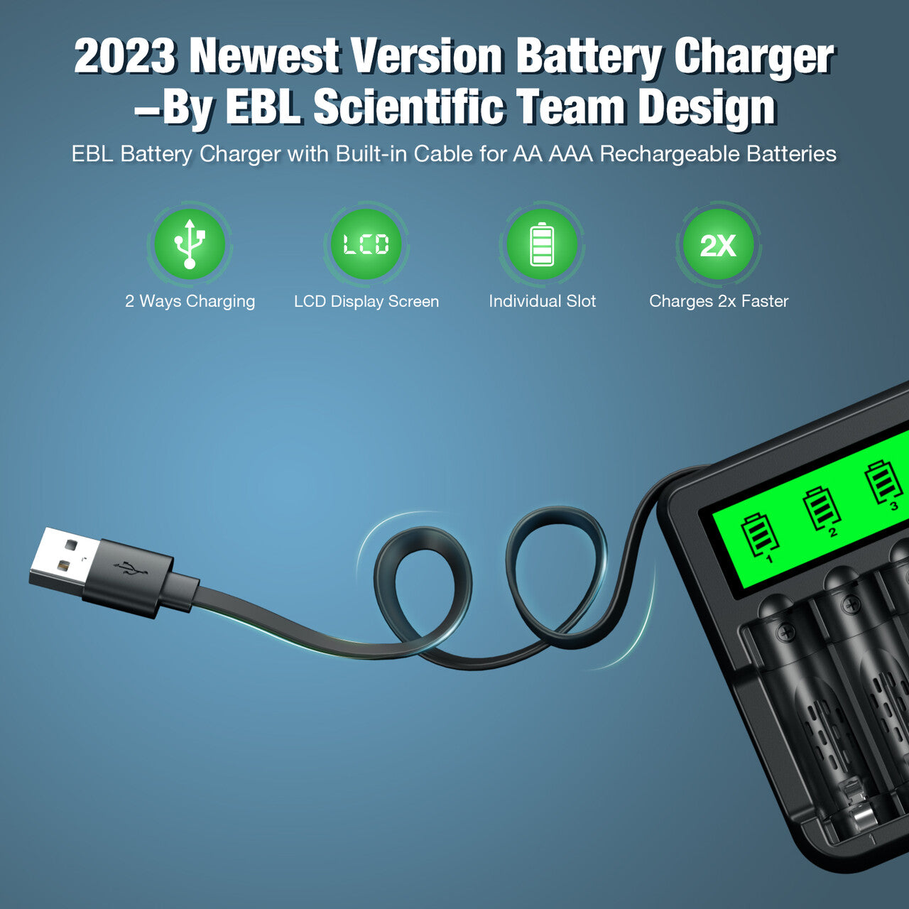 EBL LCD Smart Battery Charger and Rechargeable AA Batteries – EBLOfficial
