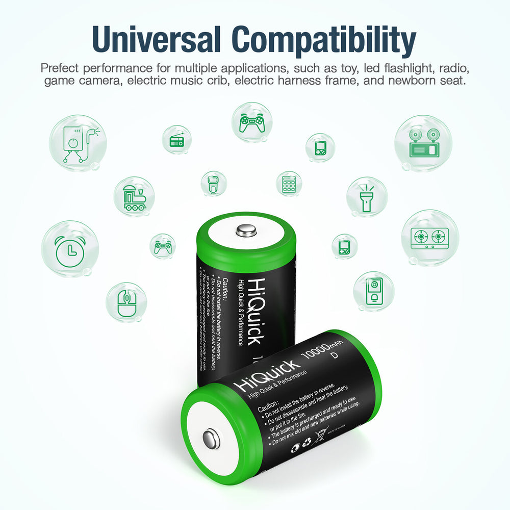 HiQuick NI-MH Rechargeable D Cell Batteries 1.2V 10000mAh