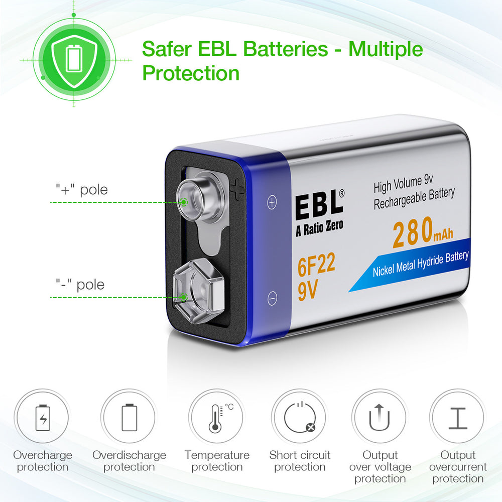 Shop 6F22 9V 280mah Rechargeable Batteries online