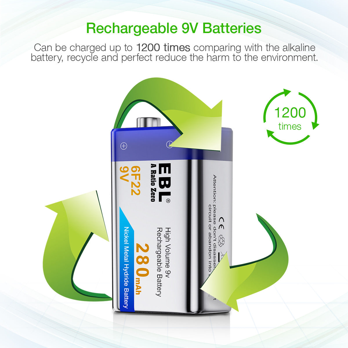 Shop 6F22 9V 280mah Rechargeable Batteries online – EBLOfficial