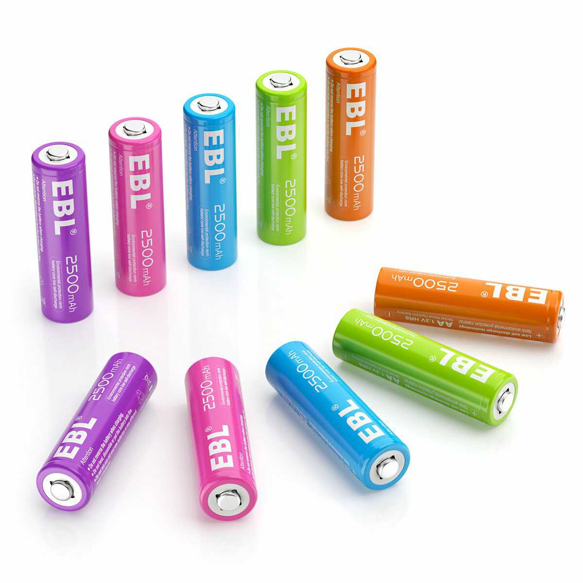 10 Pcs Rainbow Colorful Rechargeable Double A battery 2500mAh For Sale ...