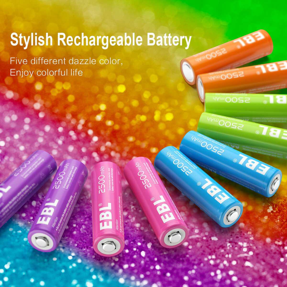 10 Pcs Rainbow Colorful Rechargeable Double A battery 2500mAh For Sale ...