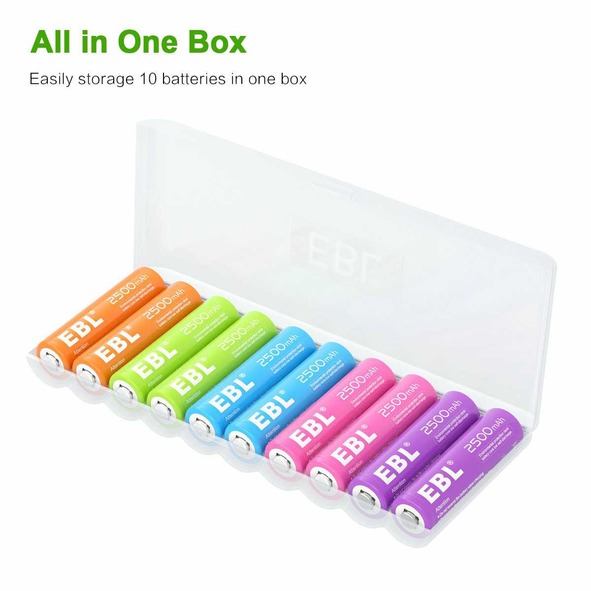 10 Pcs Rainbow Colorful Rechargeable Double A battery 2500mAh For Sale ...