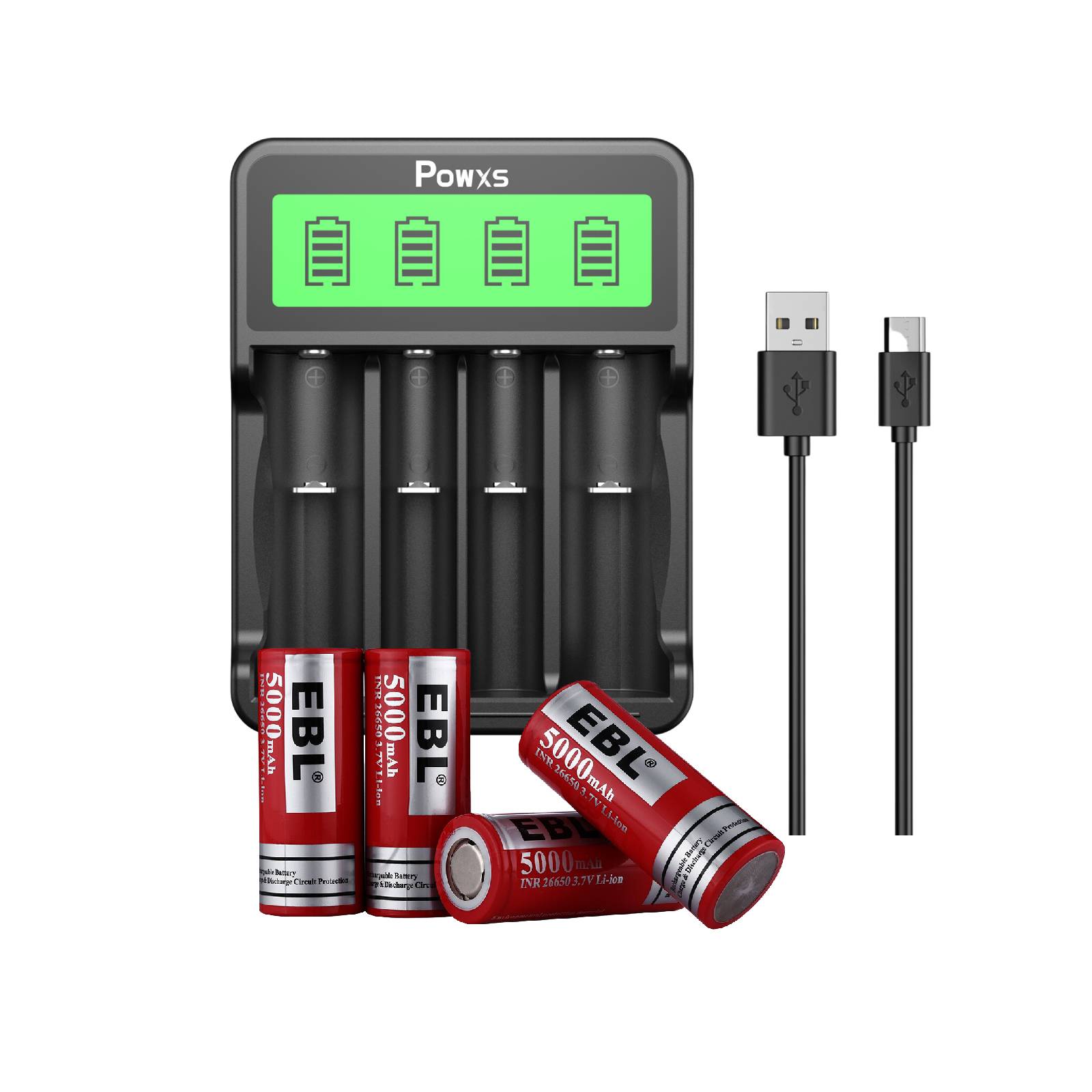 Shop 4 Slots Universal Battery Charger and 26650 Li-ion batteries