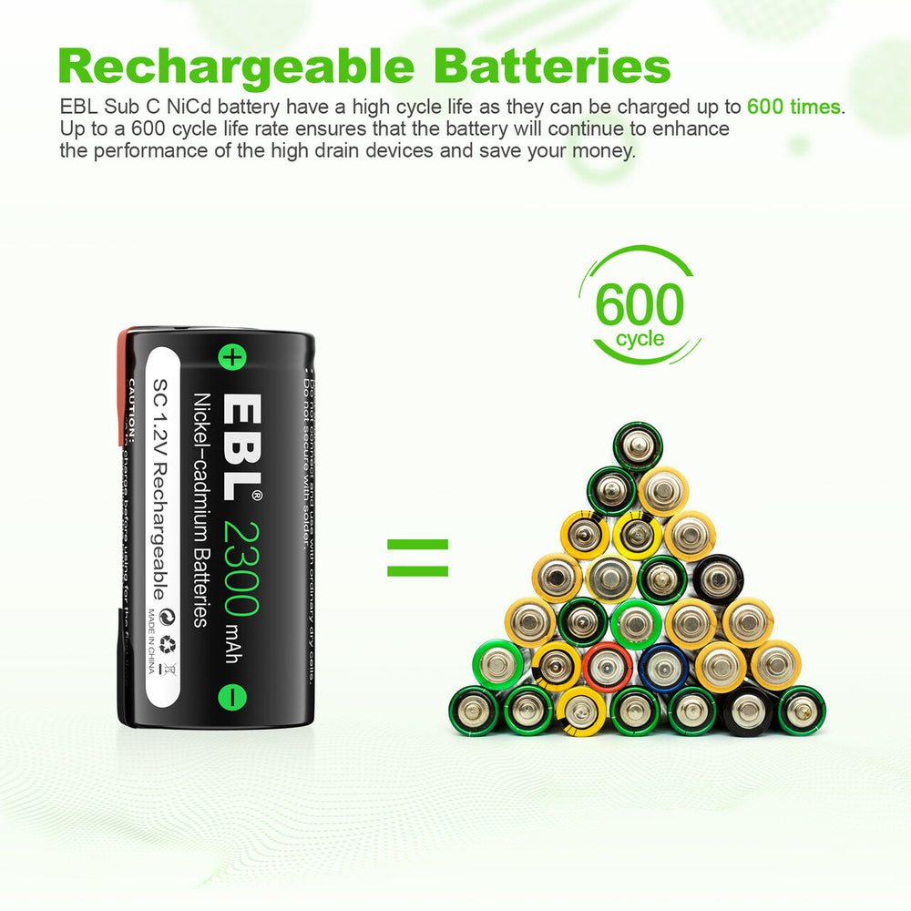 Sub C Ni-Cd Rechargeable Batteries 2300mAh | EBL
